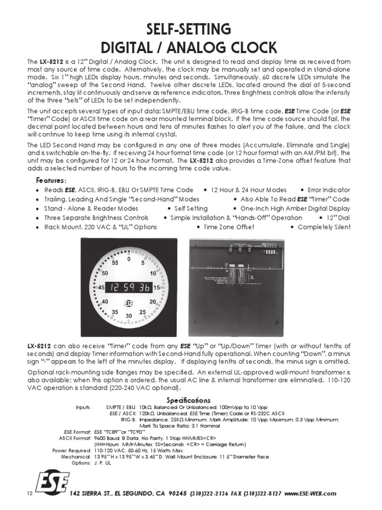Self-Setting Digital / Analog Clock: Features | PDF | Clock | Ascii