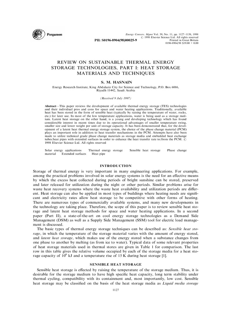 Review On Sustainable Thermal Energy Storage Technologies, Part I: Heat ...