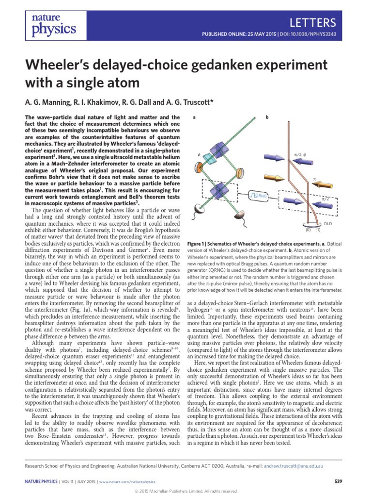 Wheeler's Delayed-Choice Gedanken Experiment With Single Atom | PDF ...