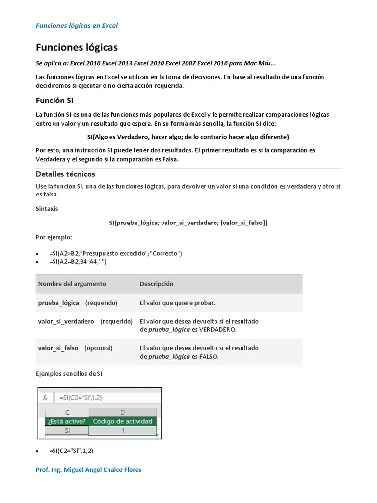 Funciones Lógicas en Excel: Guía Práctica | PDF | Microsoft Excel ...