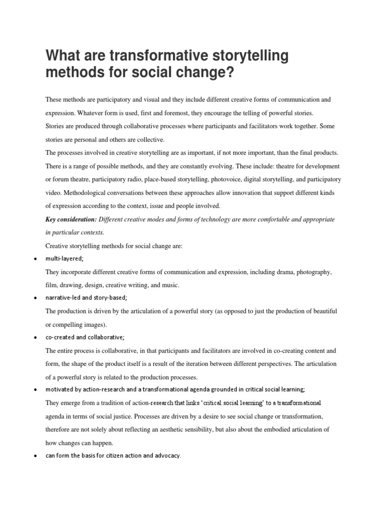 What Are Transformative Storytelling Methods For Social Change PDF ...
