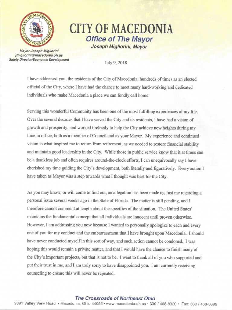 Mayor Migliorini Resignation | PDF