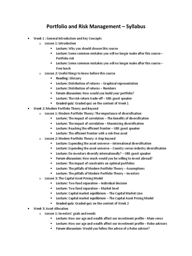 Portfolio and Risk Management | PDF | Modern Portfolio Theory ...