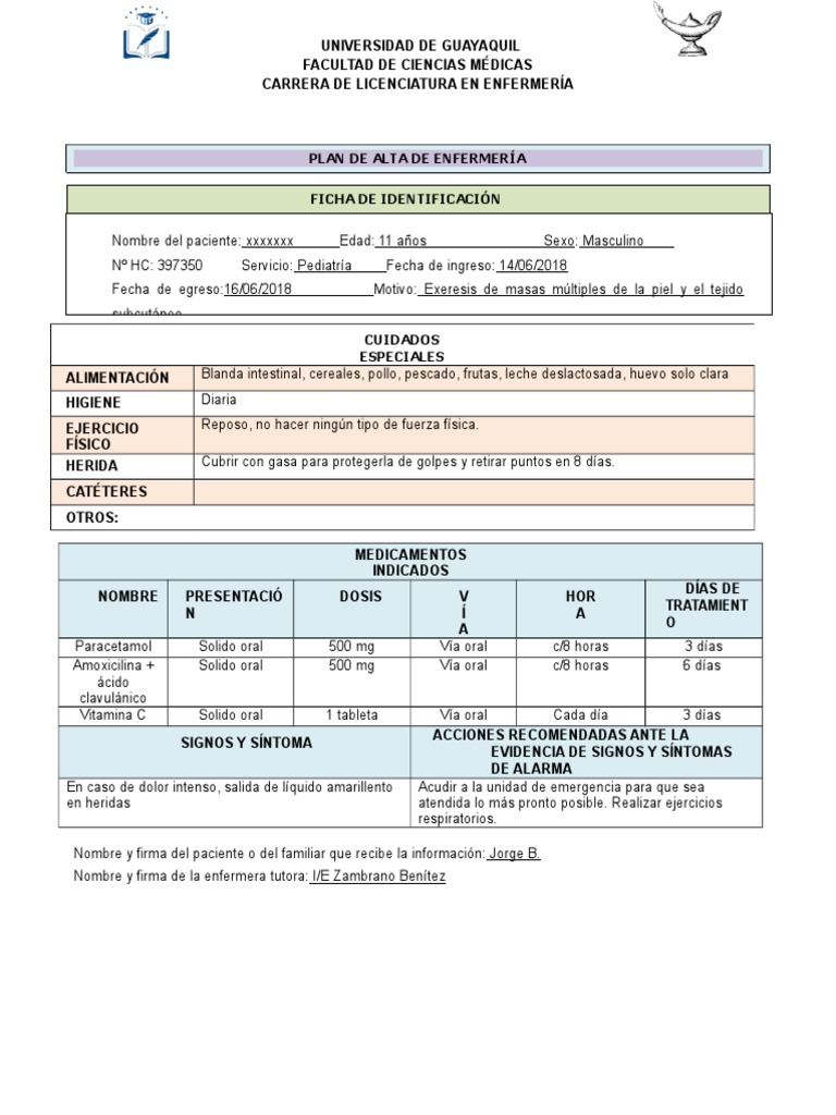 102511590 Plan de Alta de Enfermeria | Enfermería | Medicamentos con receta