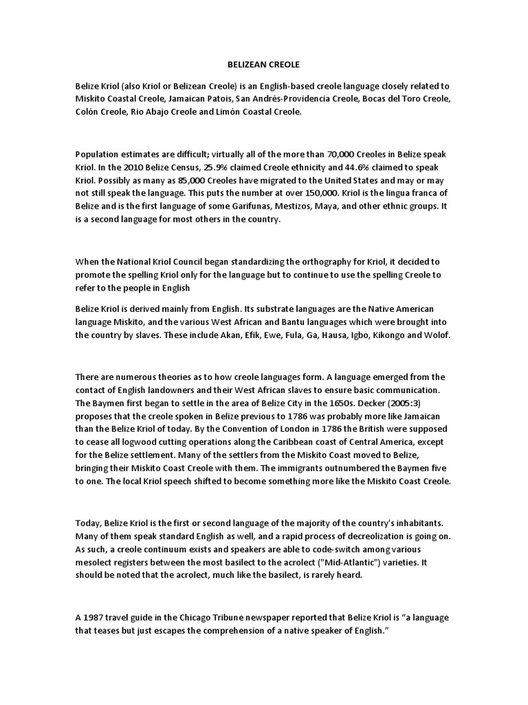 Belizean Creole | PDF | Sociolinguistics | Languages