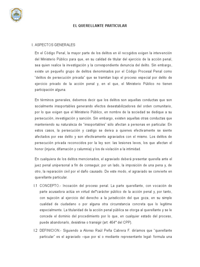 El Querellante Particular PDF Derecho Penal Ley Procesal