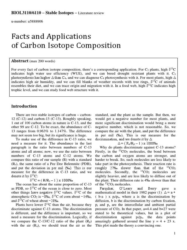 Facts and Applications of Carbon Isotope Composition | PDF | Food Web ...