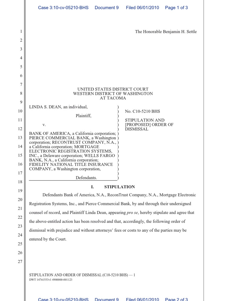 Case Settled - Stipulation & Order To Dismiss Mutually Agreed To by ...