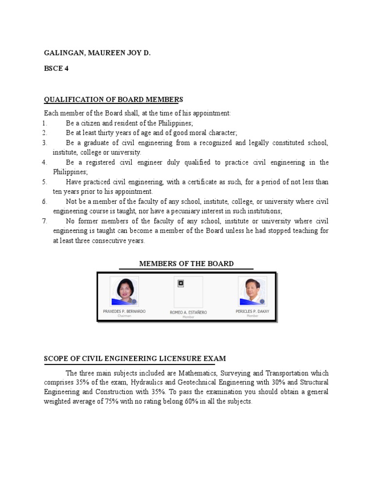 Qualification of Board Members | PDF | Civil Engineering | Test ...