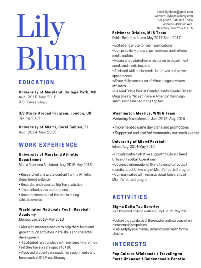 LilyBlum Resume | PDF | Behavior Modification | Communication