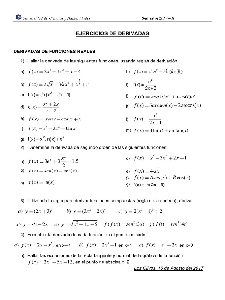 Ejercicios de Derivadas | PDF | Derivado | Objetos matemáticos