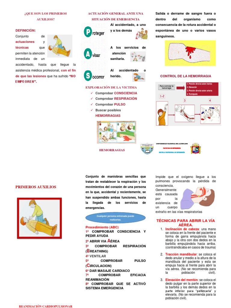 Triptico de Primeros Auxilios | PDF | Reanimación cardiopulmonar | Enfermedades y trastornos