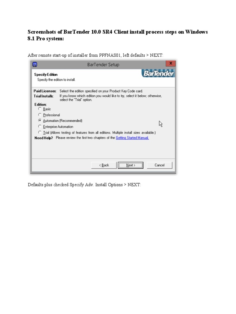 BarTender Client Install Process 082316 | PDF