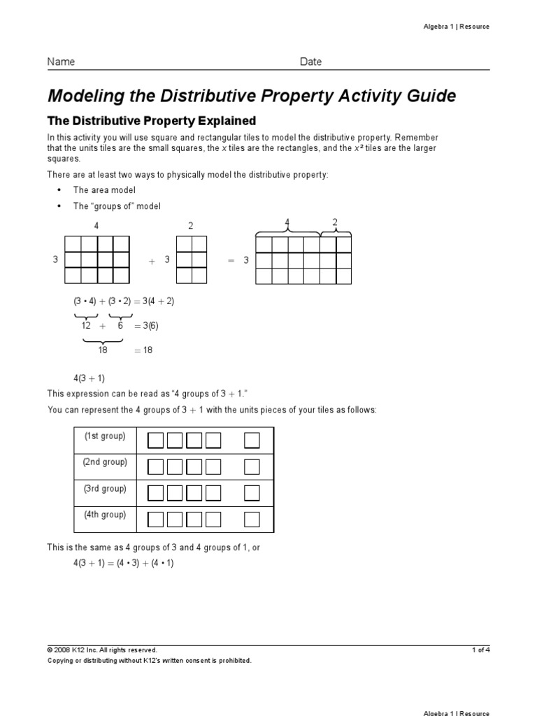 Modeling The Distributive Property Activity Guide | PDF | Rectangle ...