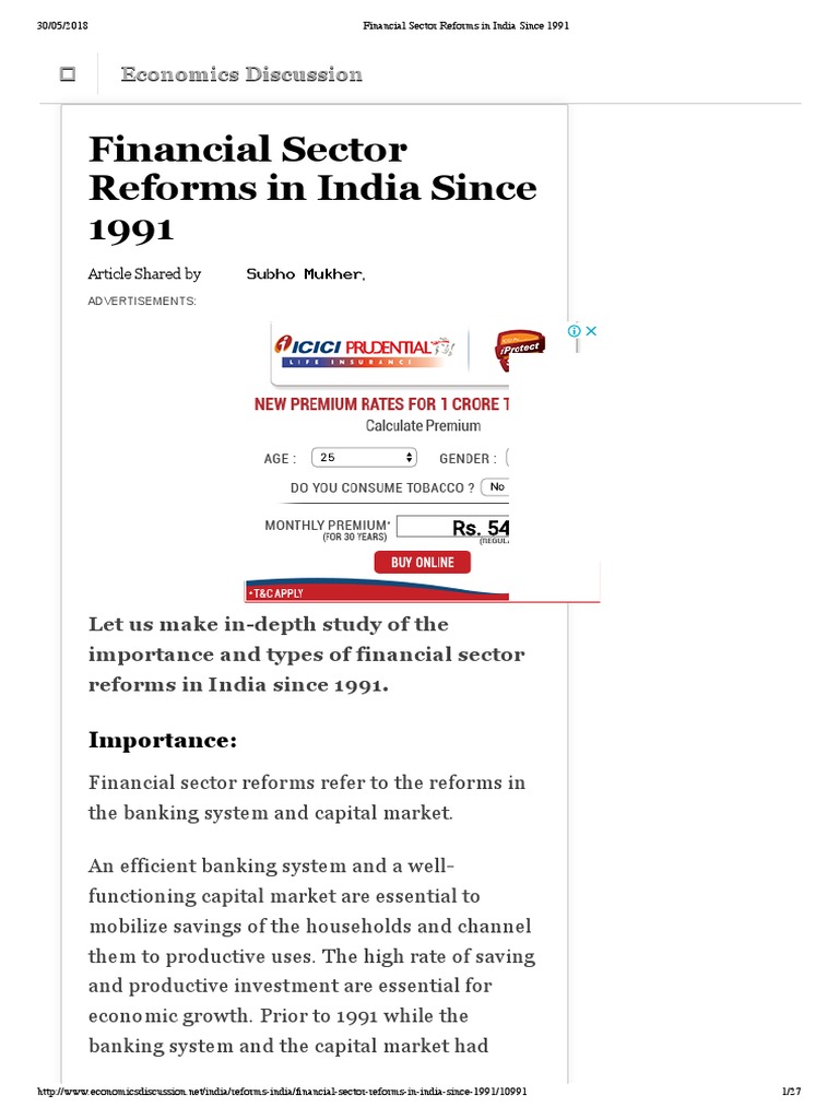 Financial Sector Reforms in India Since 1991 | Download Free PDF ...