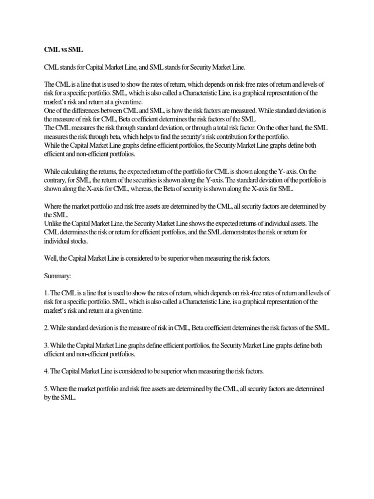 CML Vs SML | PDF | Risk Premium | Beta (Finance)