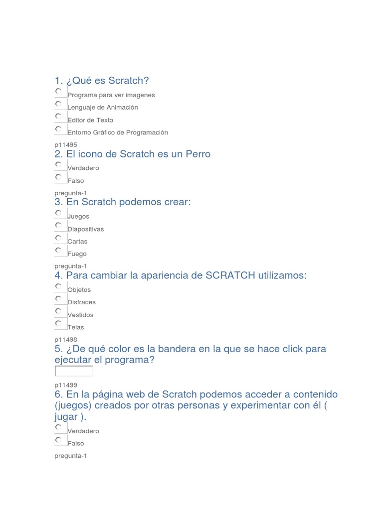 Cuestionario SCRATCH | Descargar gratis PDF | Scratch (lenguaje de programación) | Lenguaje de ...