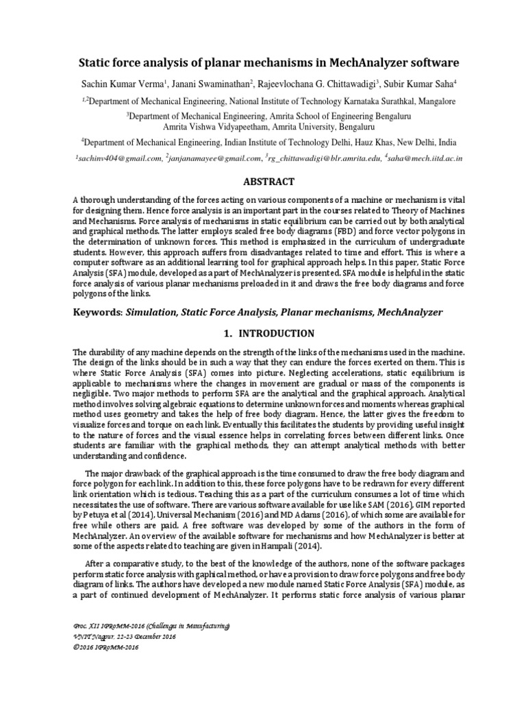 Static force analysis of mechanisms using MechAnalyzer software | PDF ...