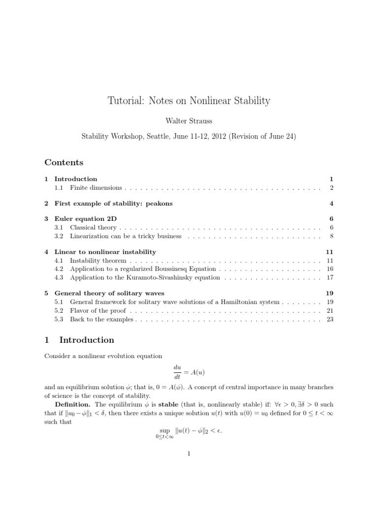 Tutorial: Notes On Nonlinear Stability | PDF | Stability Theory ...