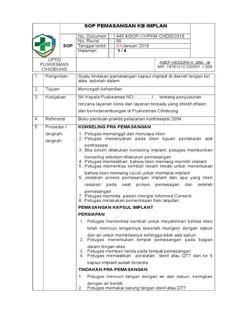 SOP Pemasangan Implan | PDF