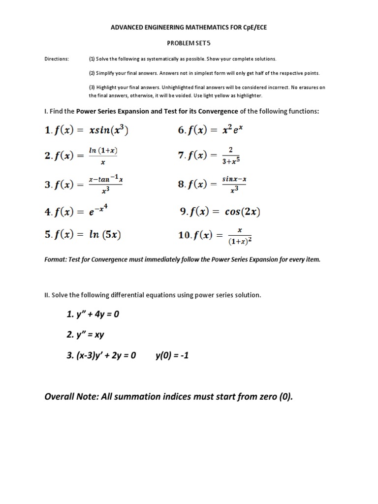 I. Find The Power Series Expansion and Test For Its Convergence of The ...