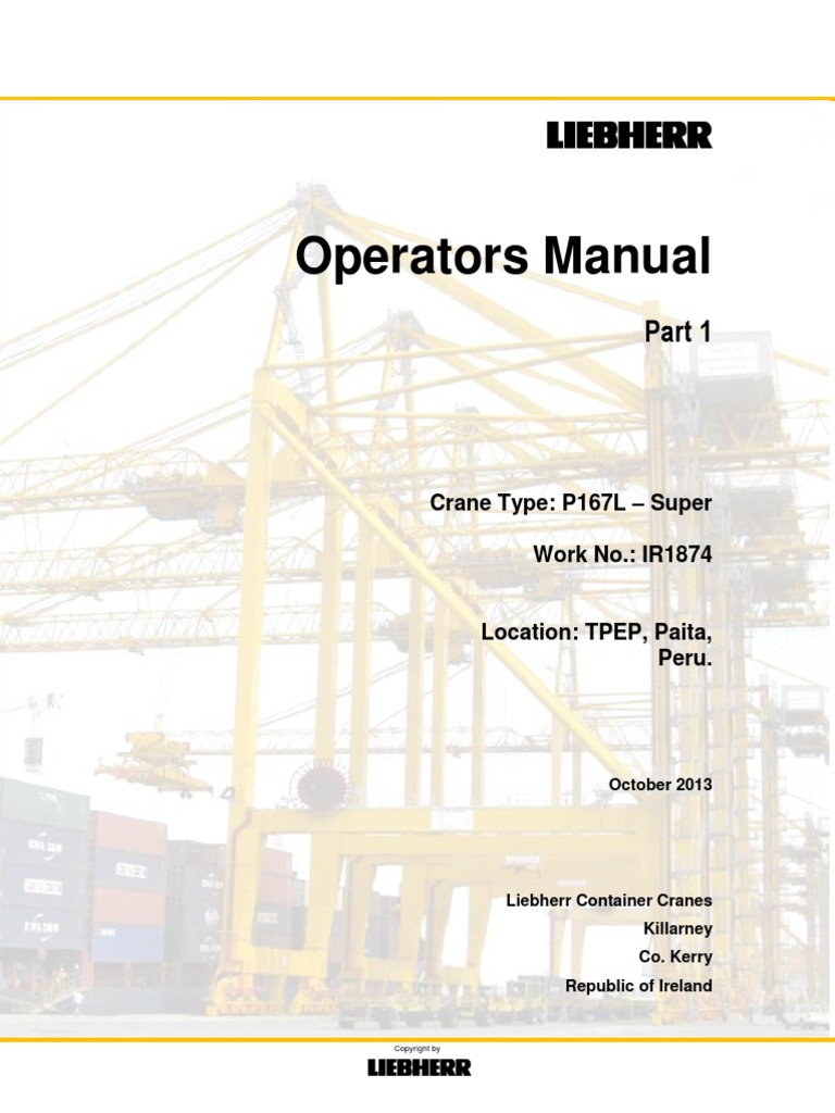 Operators Manual: Crane Type: P167L - Super Work No.: IR1874 | PDF ...