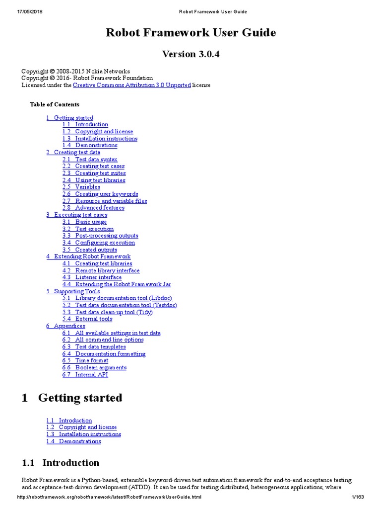Robot Framework User Guide | PDF | Html | Python (Programming Language)