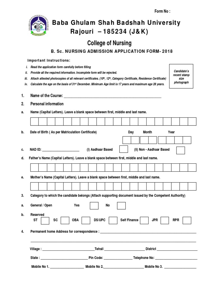 BSC Nursing Application - Form | PDF | University And College Admission ...