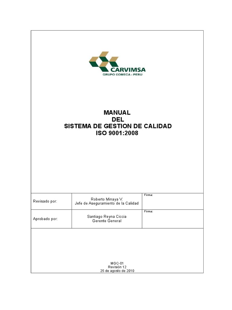 Manual Calidad - Iso 9001 | Gestión de la calidad | Calidad (comercial)