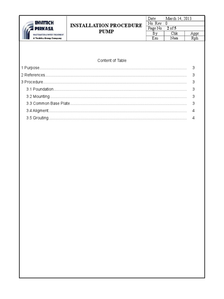 Installation Procedure Pump | PDF | Pump | Mechanical Engineering