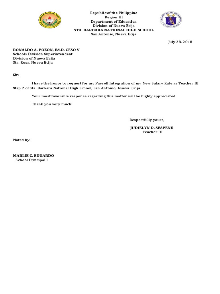 Sample Letter Request For Payroll Integration | PDF | Philippines