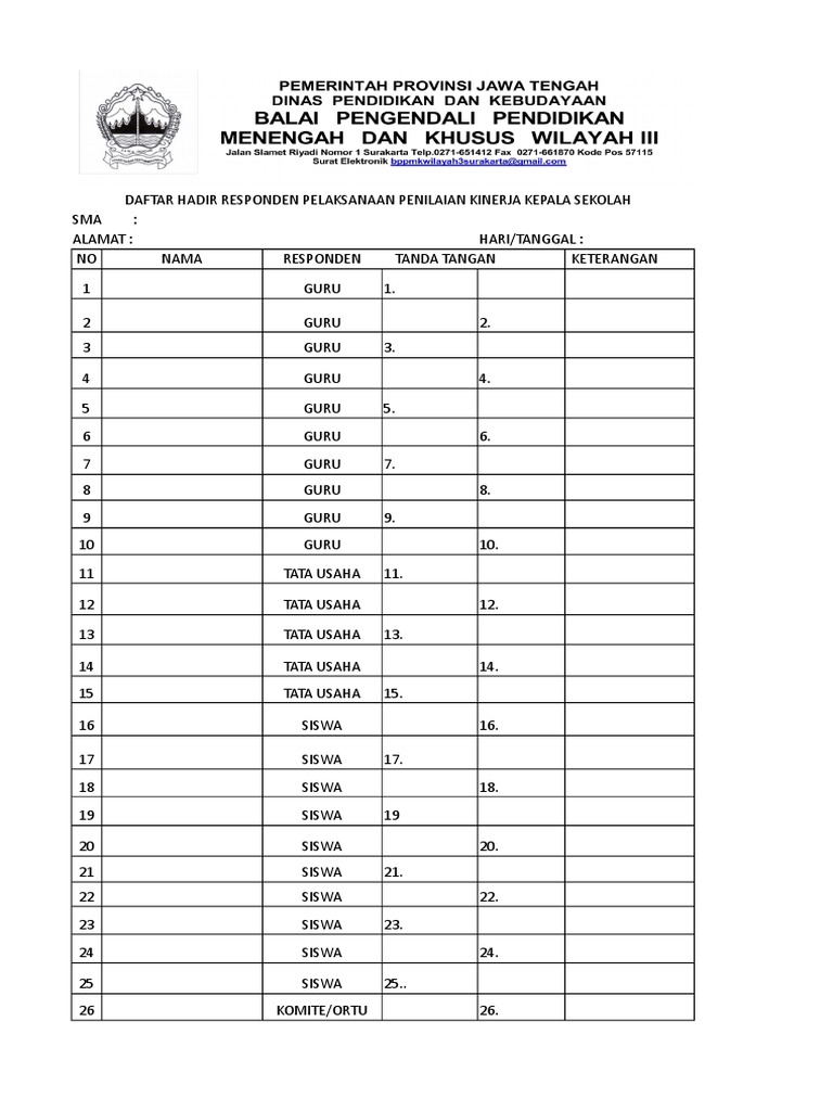 Daftar Hadir Responden | PDF