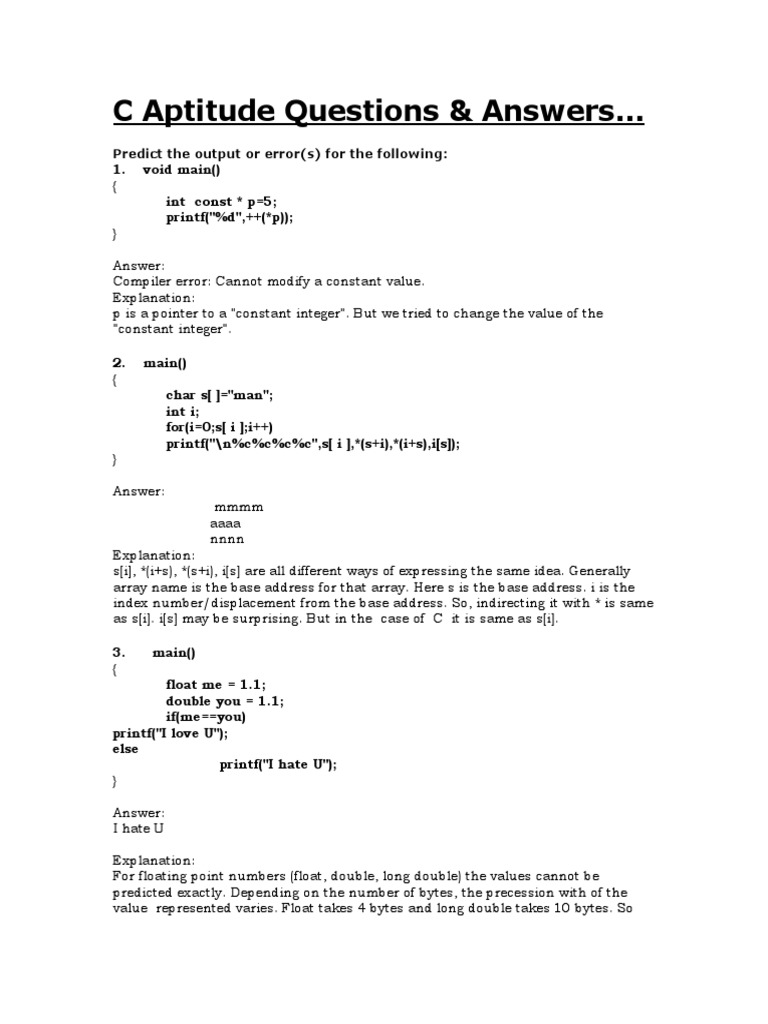 C Aptitude Questions | Download Free PDF | C (Programming Language ...