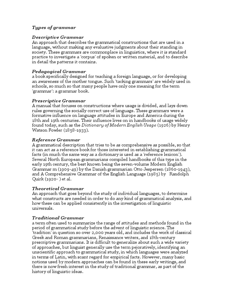 Types of Grammar | PDF | Grammar | Linguistics