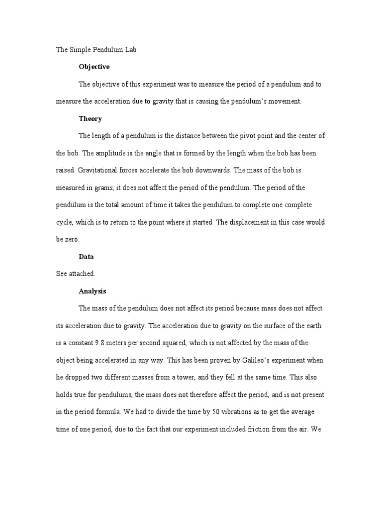 The Simple Pendulum Lab | PDF | Pendulum | Mass