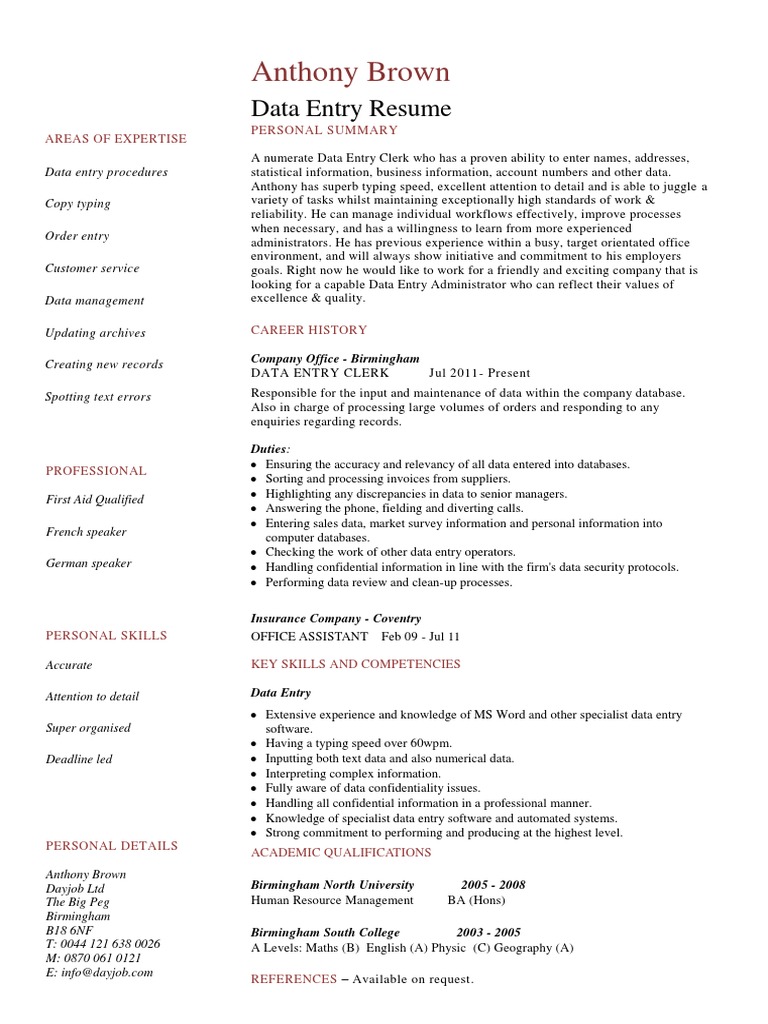 Data Entry Resume PDF Free Download PDF | PDF | Databases | Data