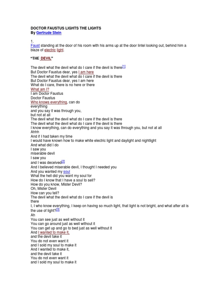 Doctor Faustus Lights The Lights by Gertrude Stein | PDF