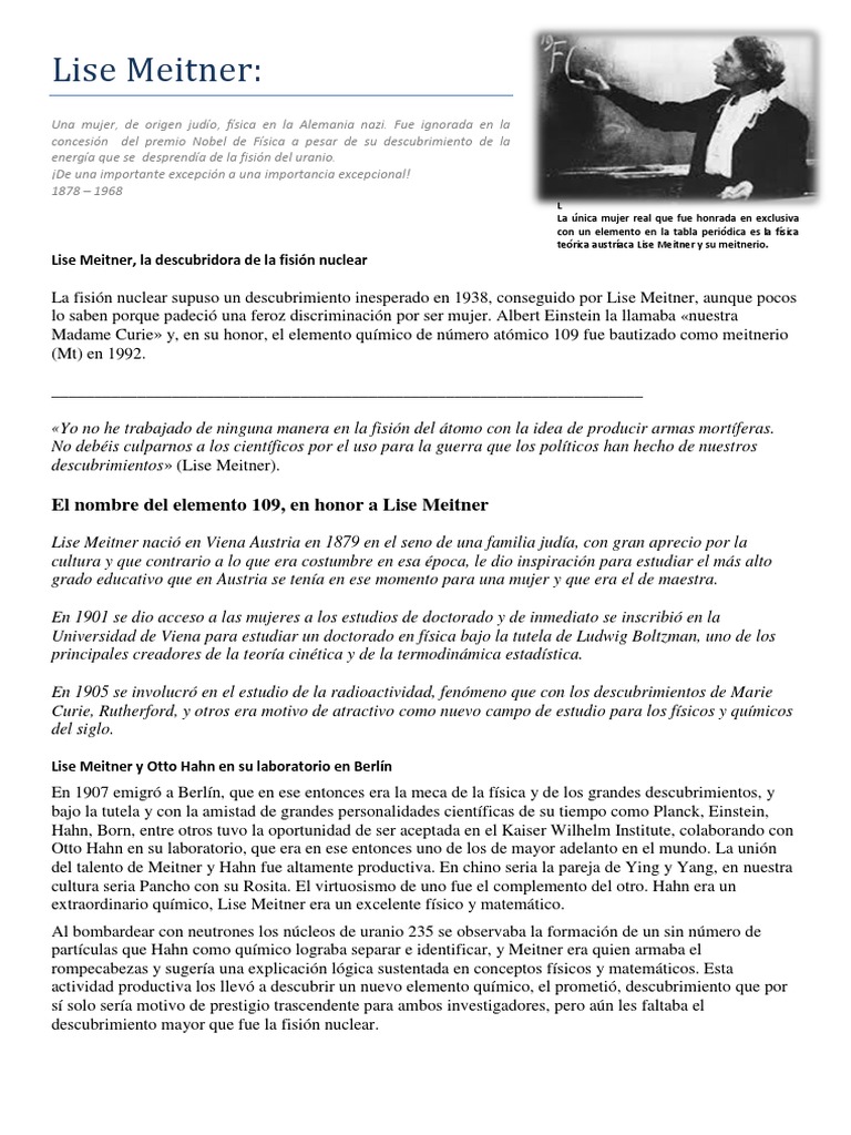 Aportaciones de Lise Meitner a la Física | PDF | Metales de transición ...