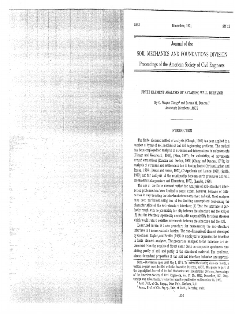 Finite Element Analysis of Retaining Wall Behaviour, Clough-and-Duncan ...