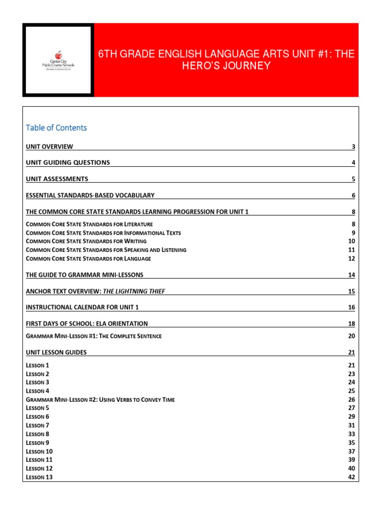 6th Grade ELA: The Hero's Journey Unit | PDF | English Language | Narration