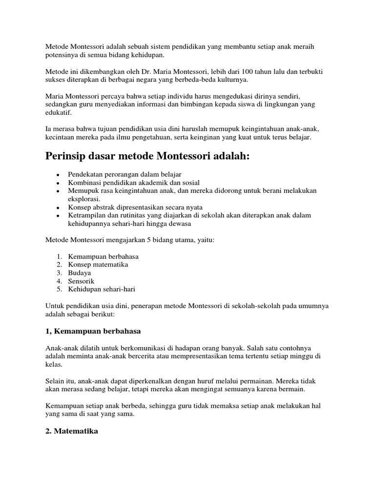 Pengenalan Metode Montessori dalam Pendidikan | PDF | Sains & Matematika