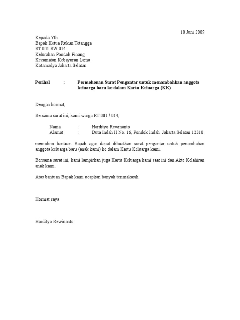 Surat Pengantar Ke RT | PDF