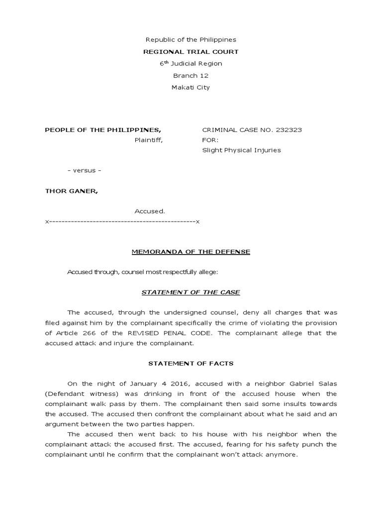 Regional Trial Court: Statement of The Case | PDF | Plaintiff | Testimony