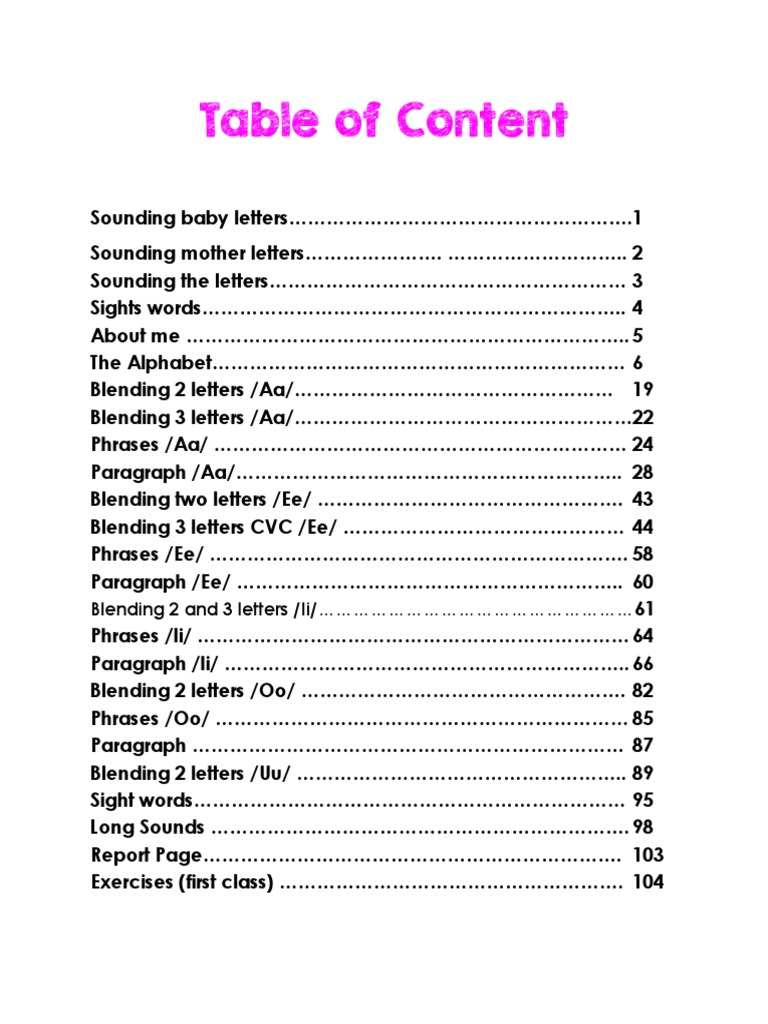 Table of Content: Blending 2 and 3 Letters /ii | PDF