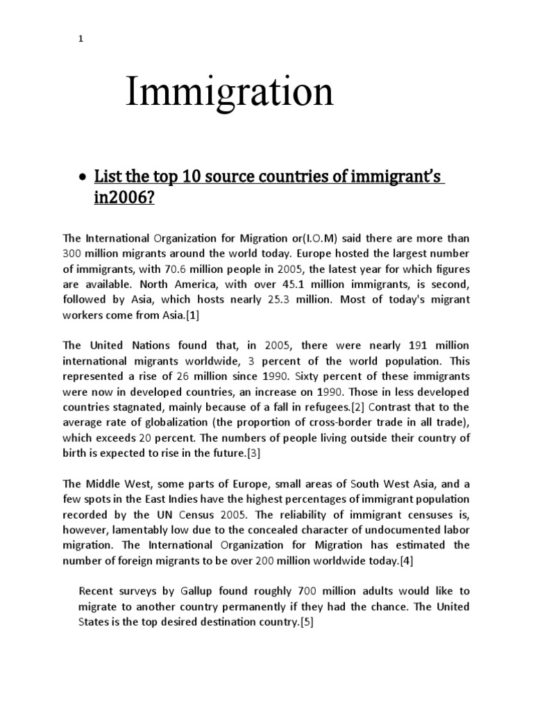 Immigration: List The Top 10 Source Countries of Immigrant's In2006 ...