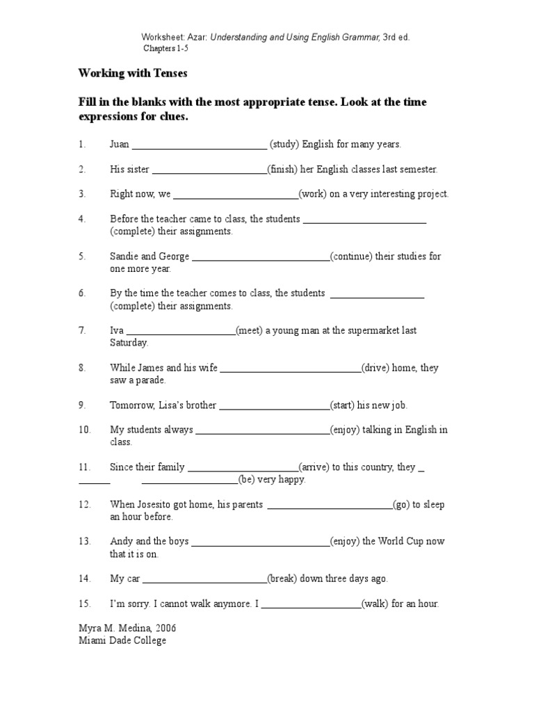 Working with Tenses: Azar: Understanding and Using English Grammar, 3rd ...