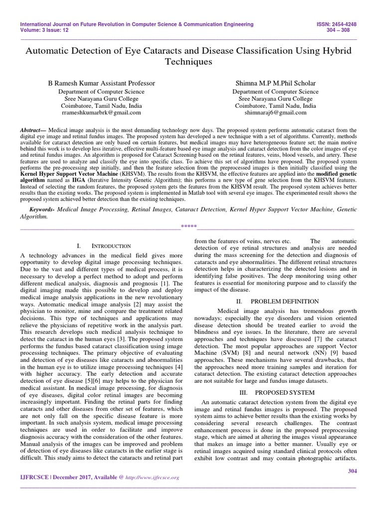 Automatic Detection of Eye Cataracts and Disease Classification Using ...