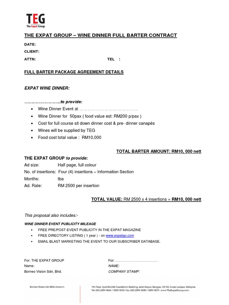 Expat Group Wine Dinner Barter Agreement | PDF | Computers