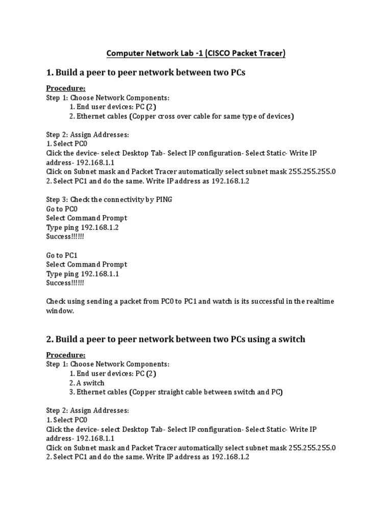 CISCO - Lab 1 | PDF | Ip Address | Router (Computing)