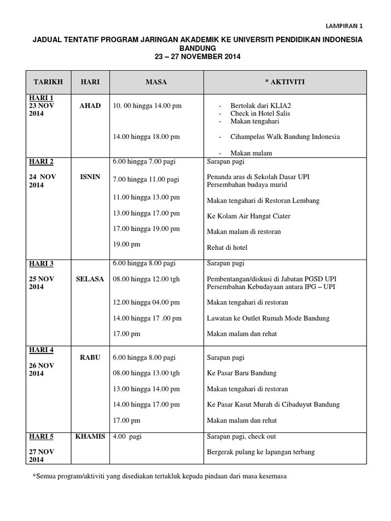 Jadual Program Ke Bandung - 4 Edt | PDF